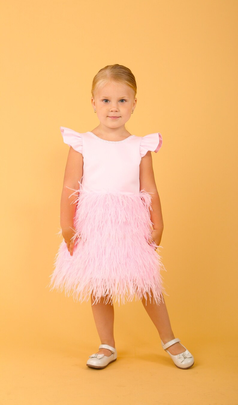 Pink Feathers Girl Dress Flower Girl Dress Birthday Girl - Etsy
