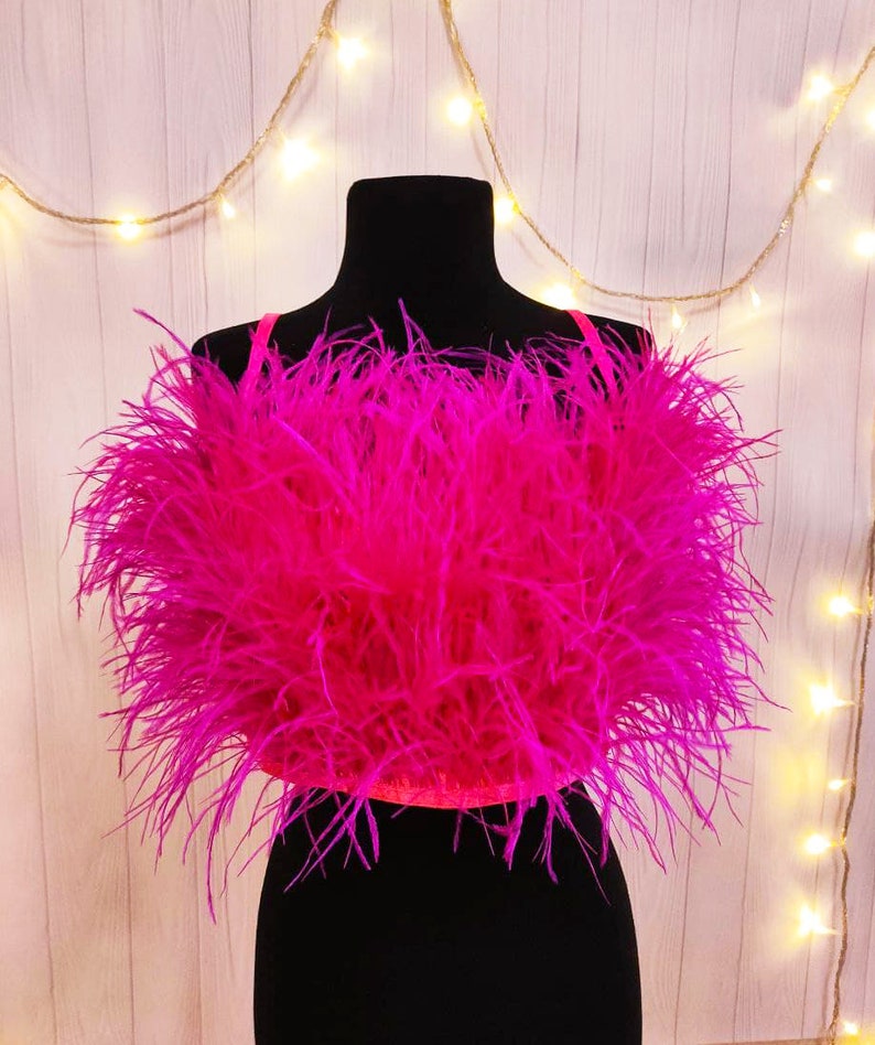Beautiful Fuchsia Feather Tube Top Feather Crop Top - Etsy