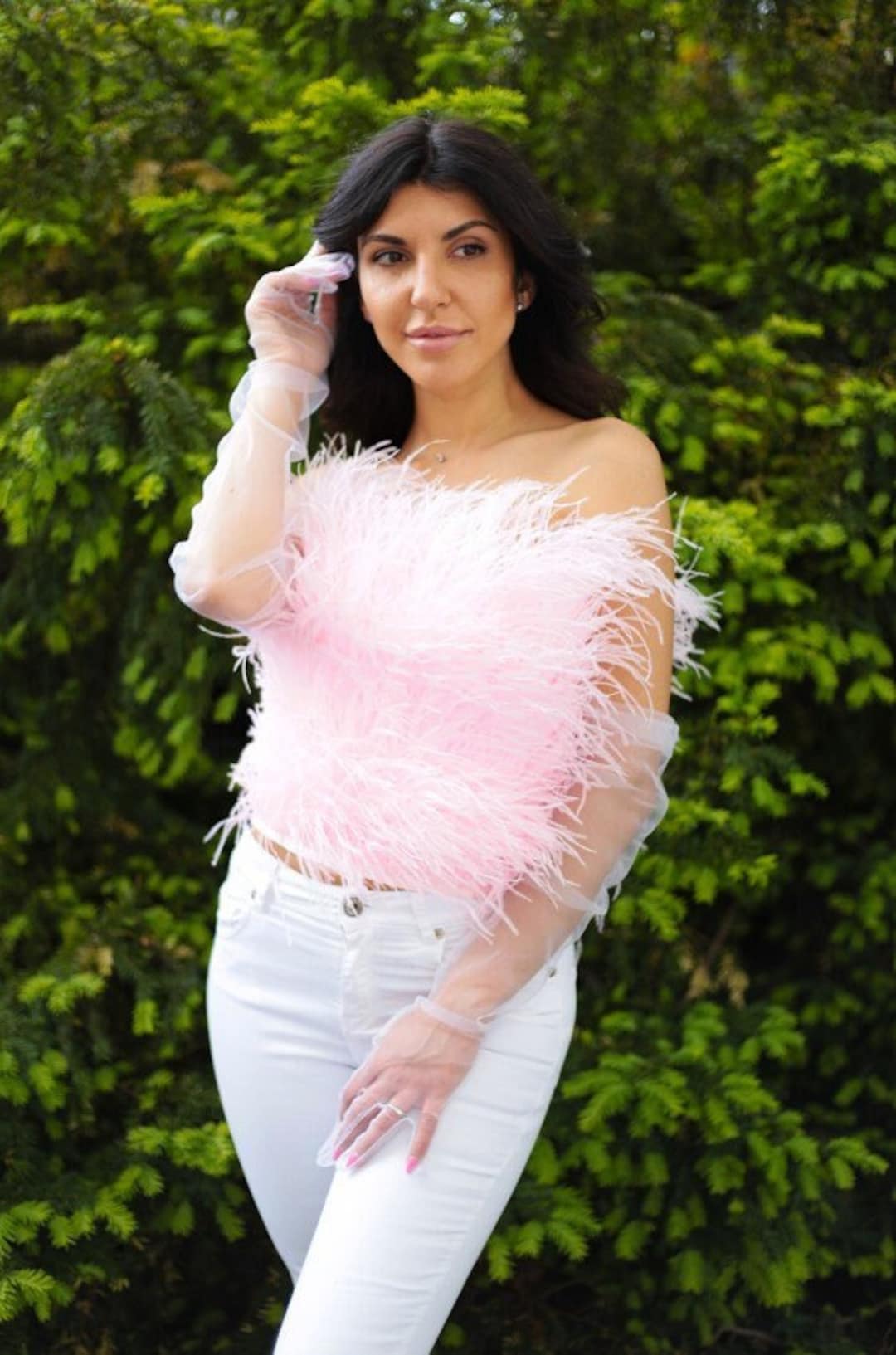 Beautiful Pale Pink Feather Tube Top Pink Crop Top Bridesmaid Feather ...