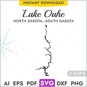 Lake Oahe North and South Dakota SVG Map Shape Silhouette, Vector Lake ...