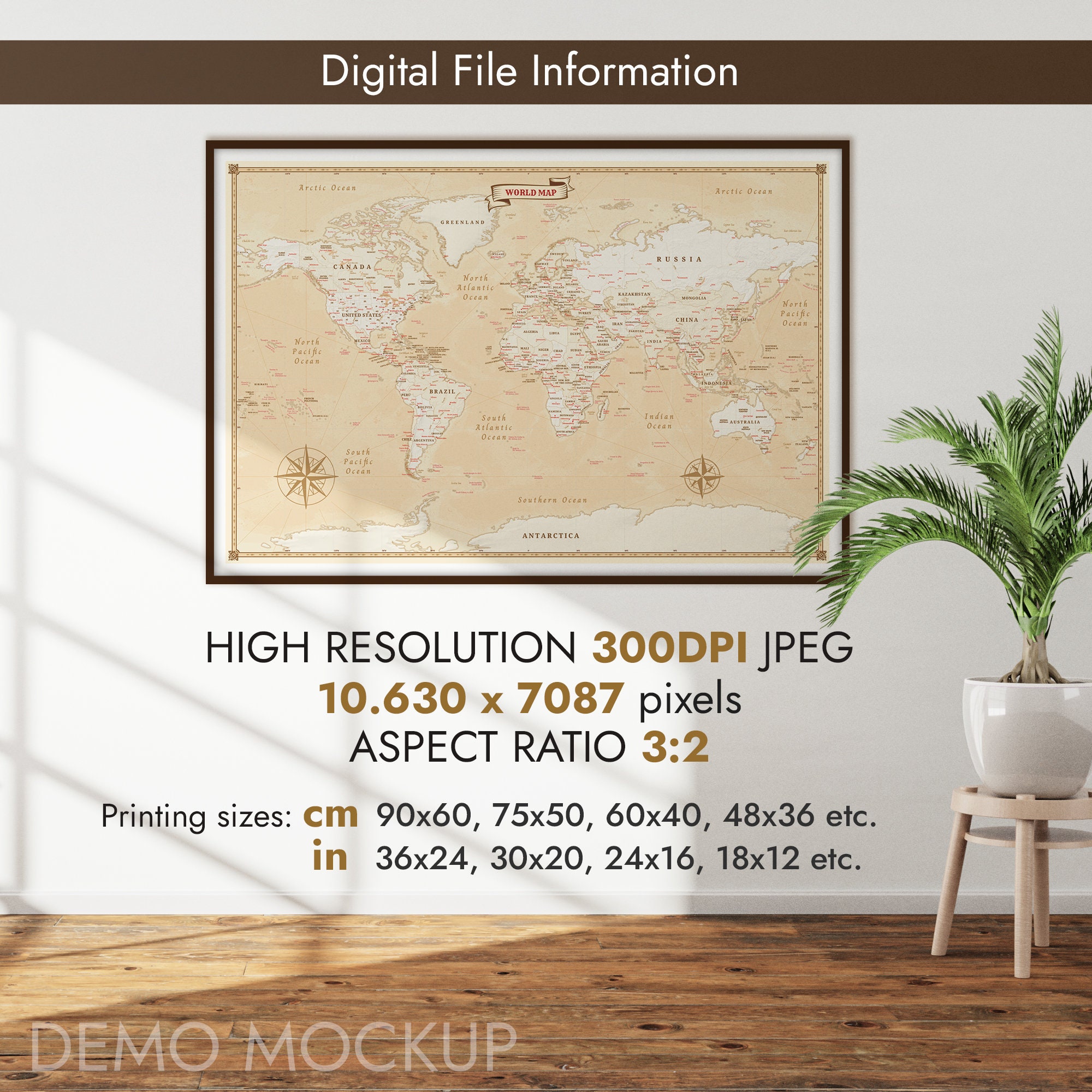 World Map Vintage Printable Poster, Old Style World Map Art, Decorative ...