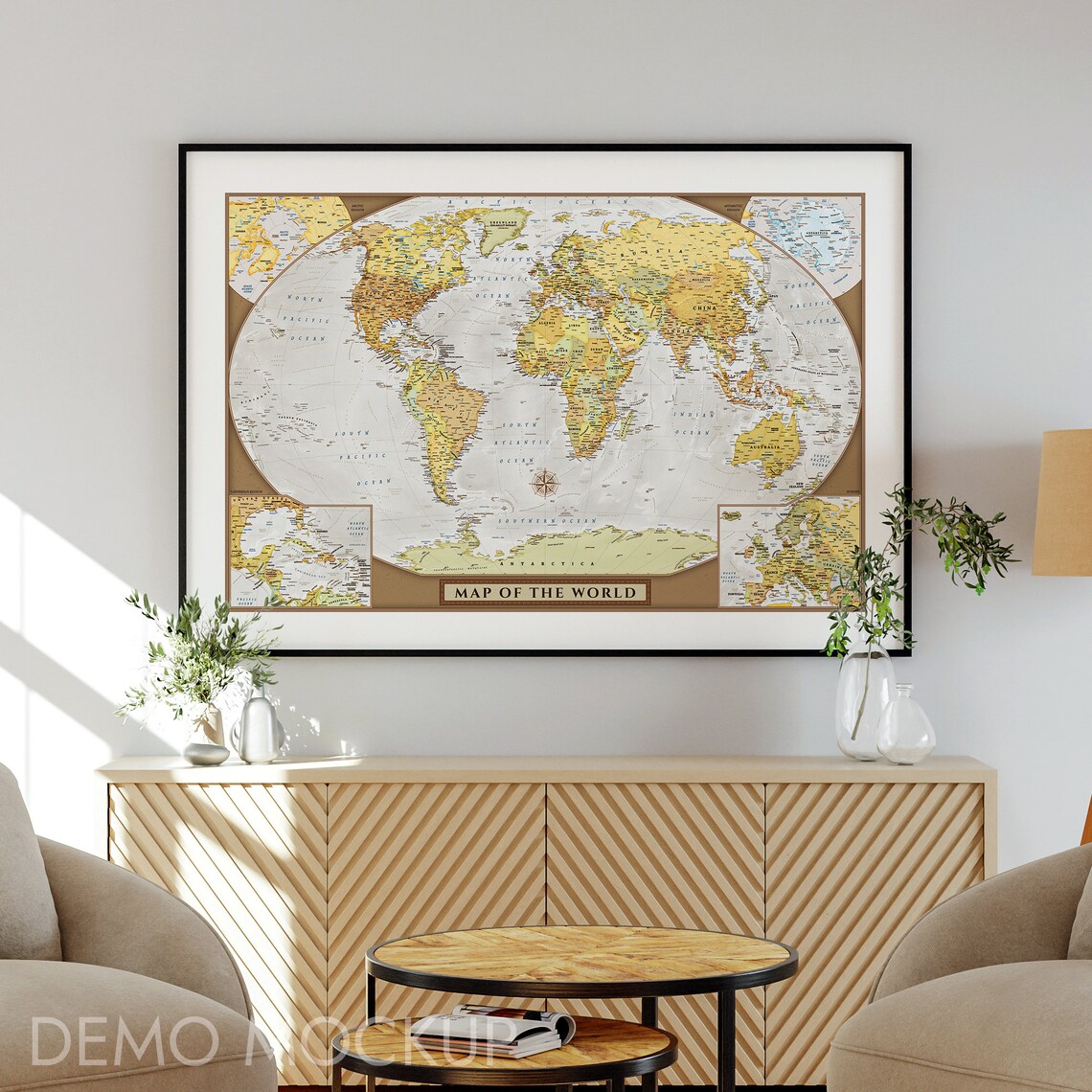 World Map Poster Detailed Political World Map Vintage Style Art Map ...