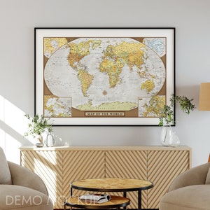 World Map Poster Detailed Political World Map Vintage Style Art Map ...
