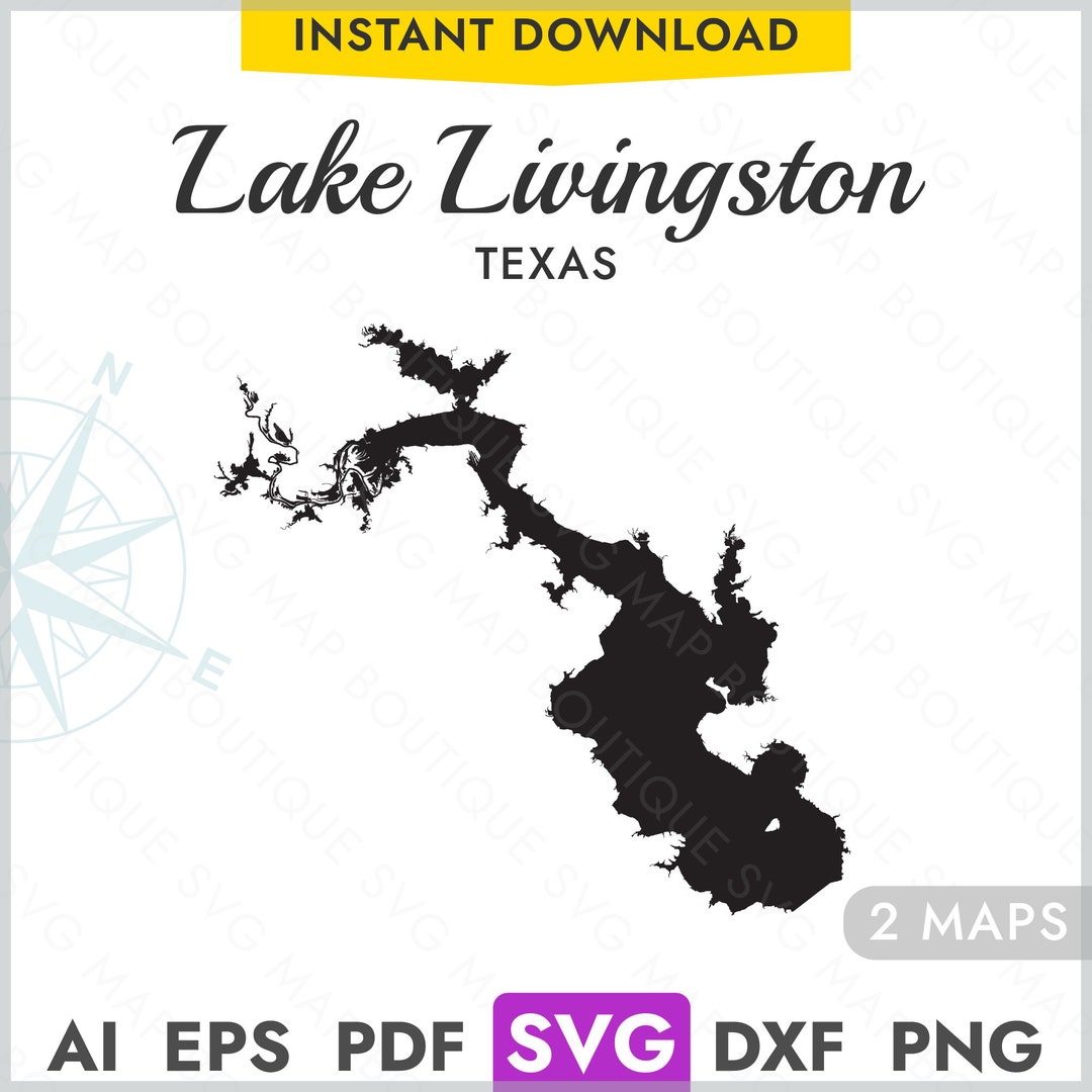Lake Livingston Texas SVG Map Shape Silhouette, Vector Lake Map Laser ...