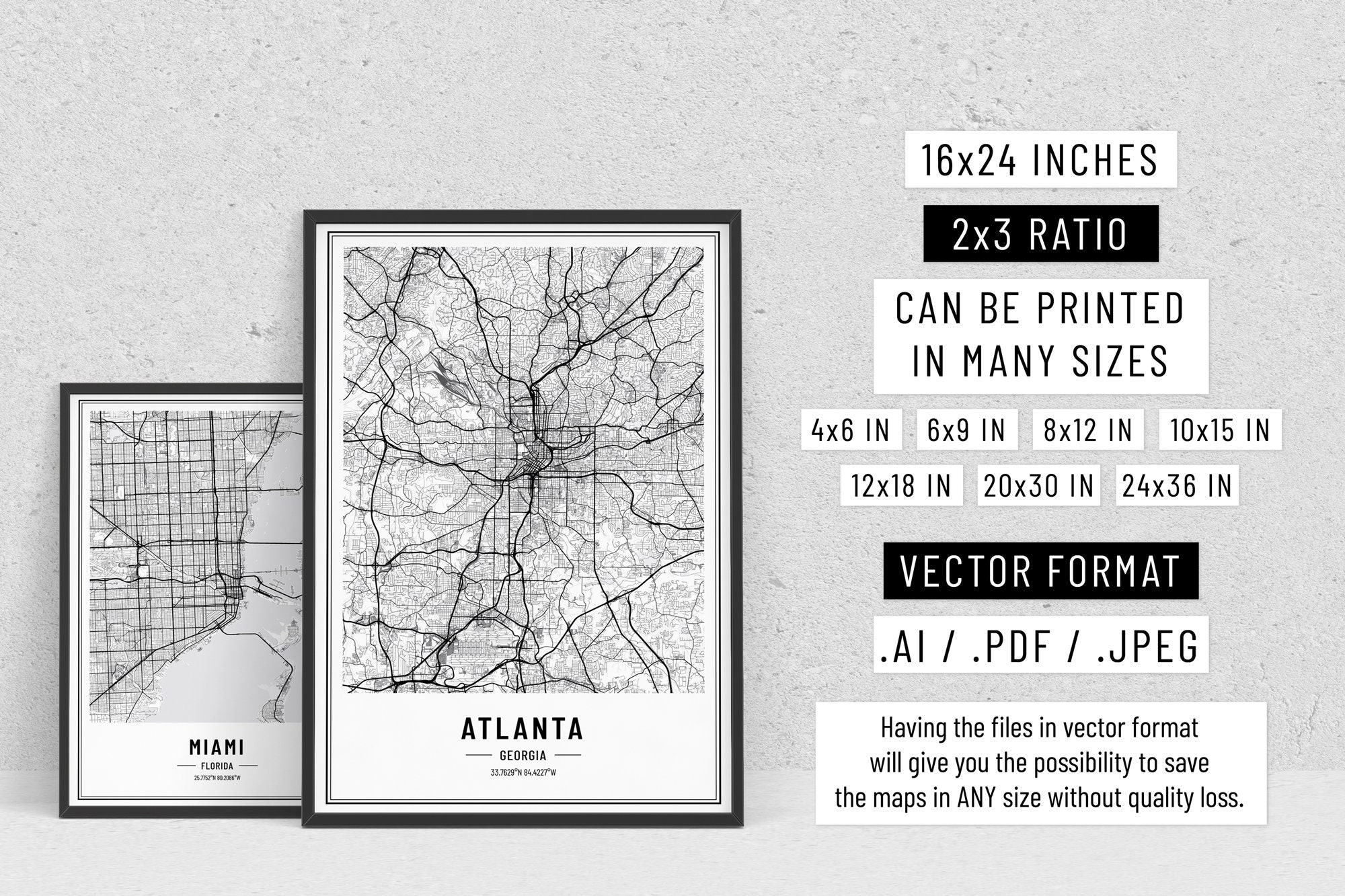 USA City Maps Bundle: 80 Editable Vector Street Maps (PDF, AI) - Etsy
