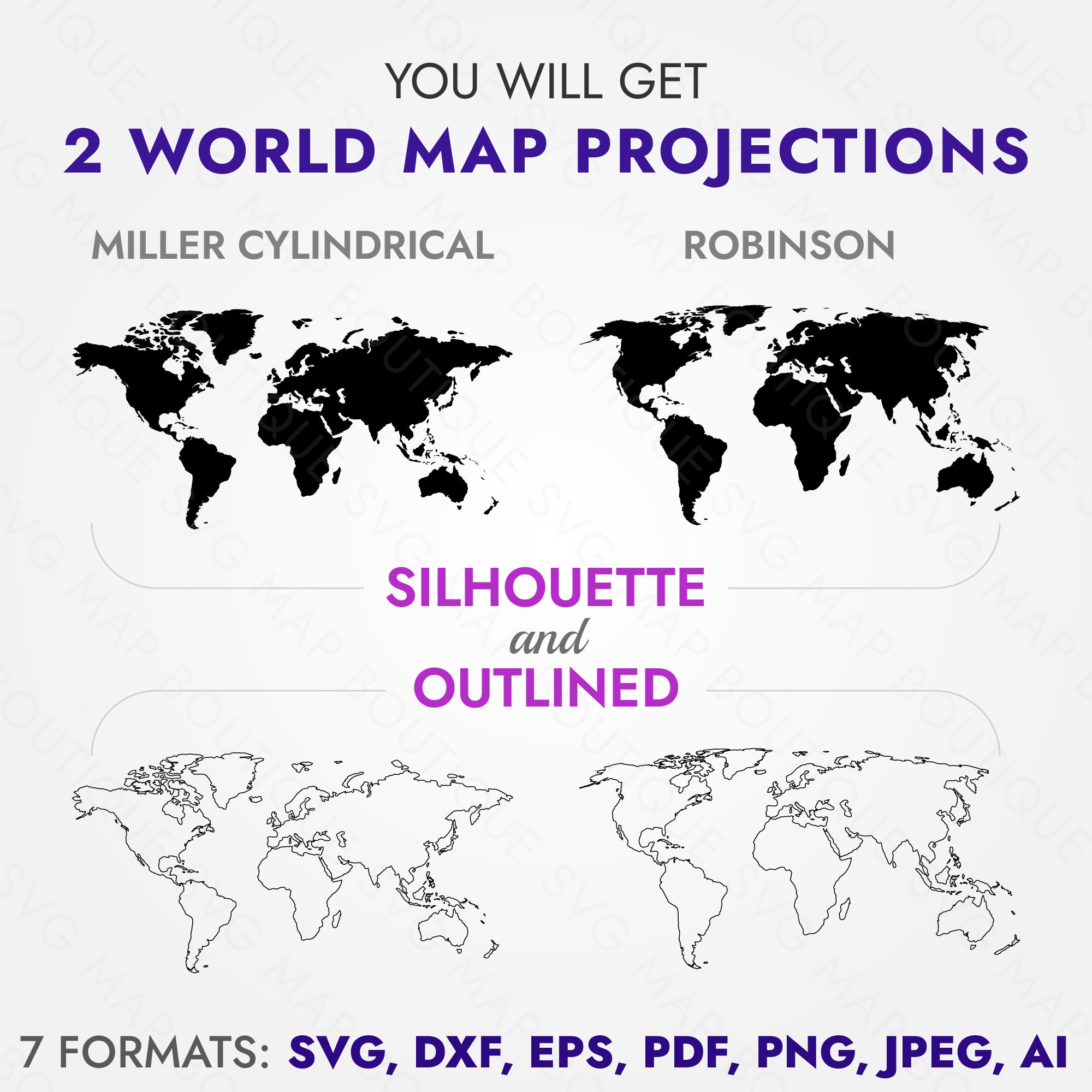 Detailed World Map SVG, Silhouette World Map Vector, Outlined World Map ...