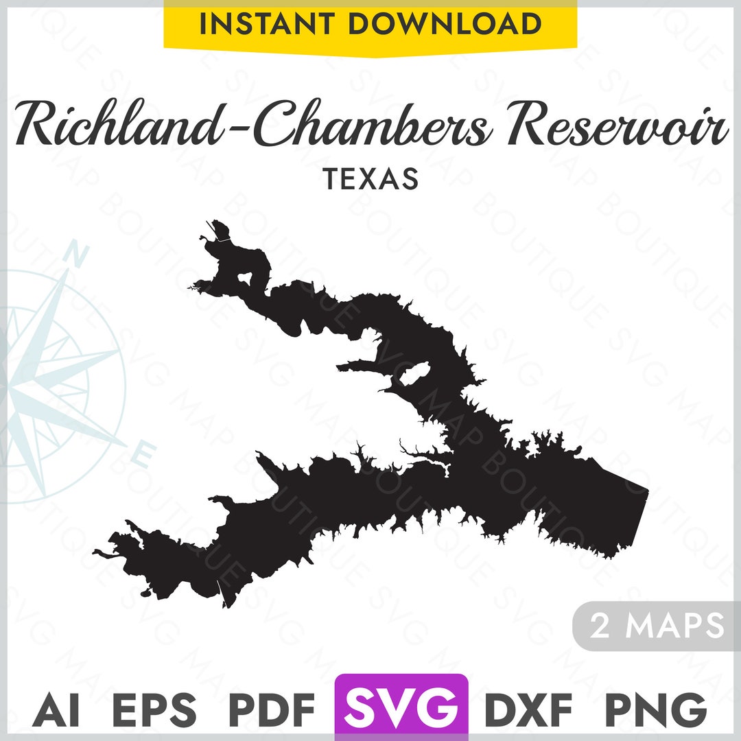 Richland-chambers Reservoir Texas SVG Map Shape Silhouette, Vector Lake ...