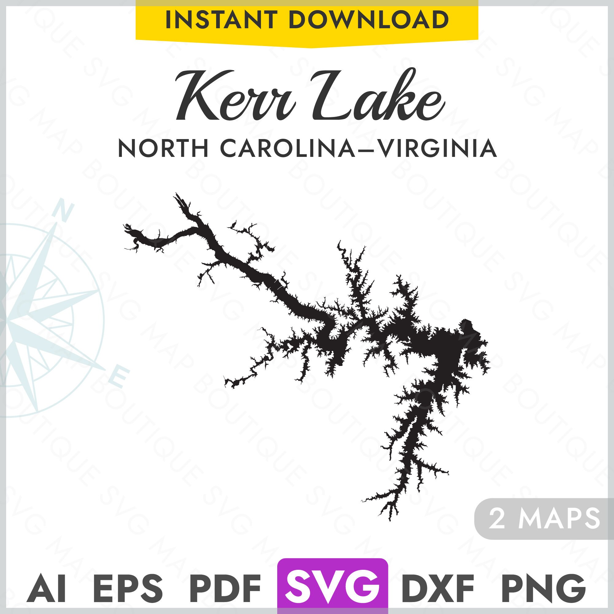 Kerr Lake North Carolina, Virginia SVG Map Shape Silhouette, Vector ...