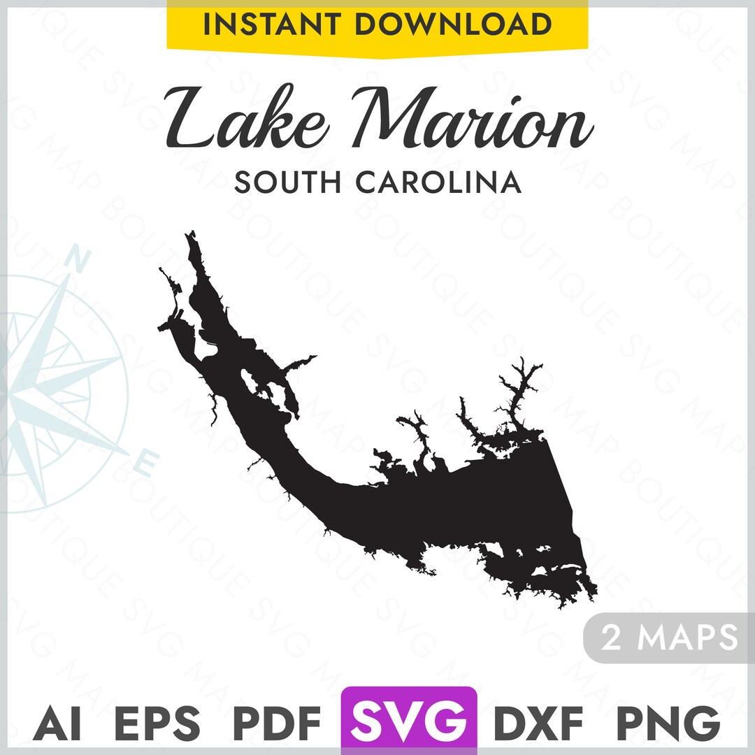 Lake Marion South Carolina Map: SVG, Vector Silhouette (digital ...