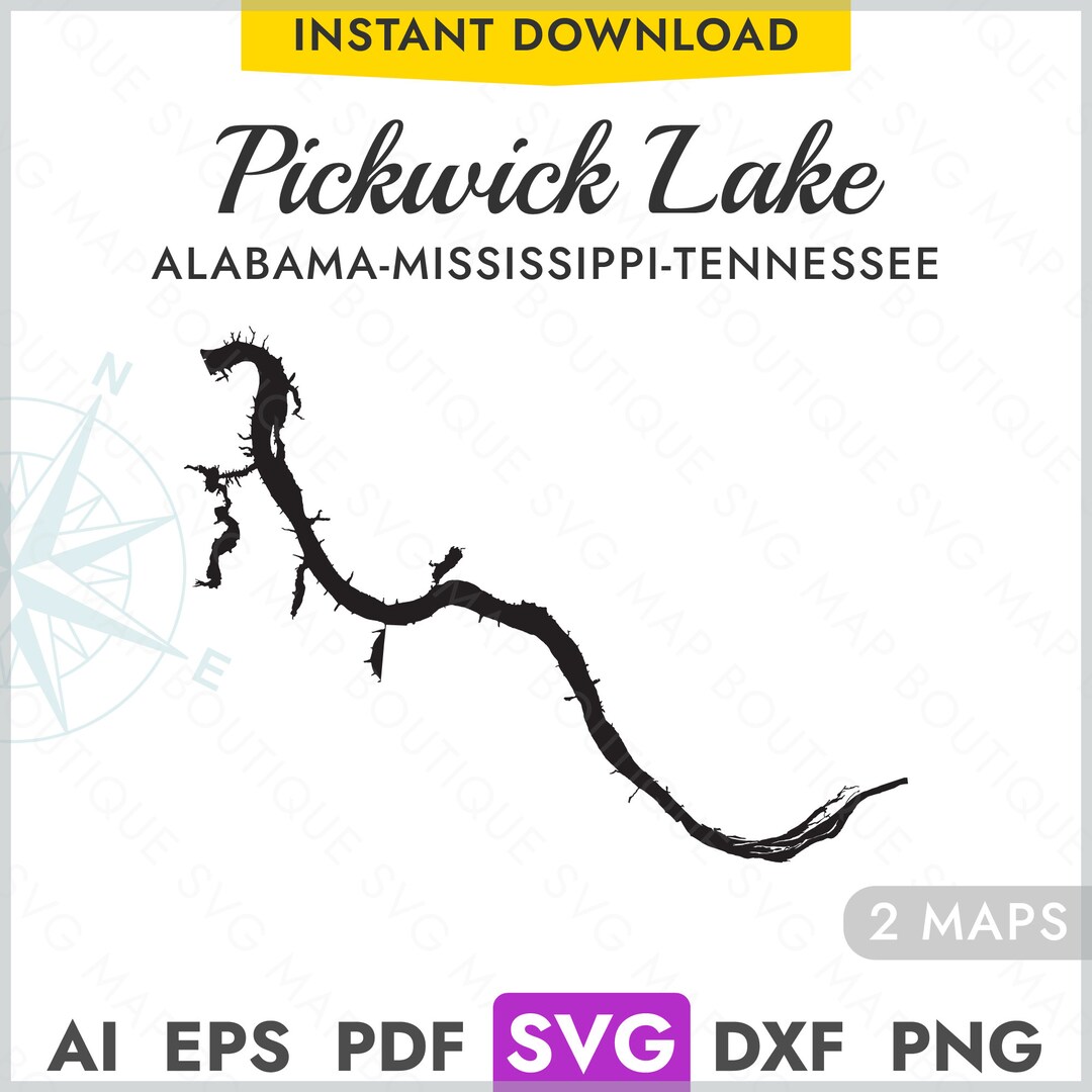 Pickwick Lake Map SVG: Alabama, Mississippi, Tennessee (digital Files ...