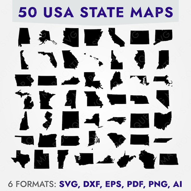 USA States Silhouette SVG Maps: 50 States Clipart (digital Download) - Etsy