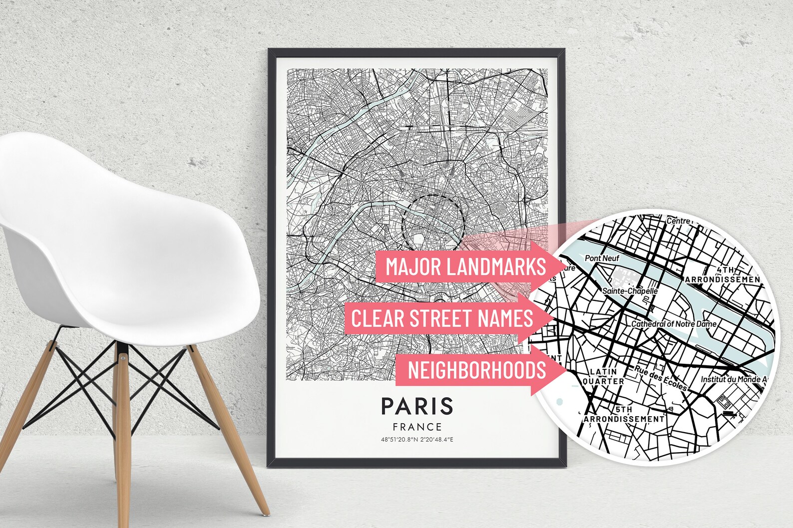 Custom Map of Your City, City Map Poster With Street Names Landmarks ...