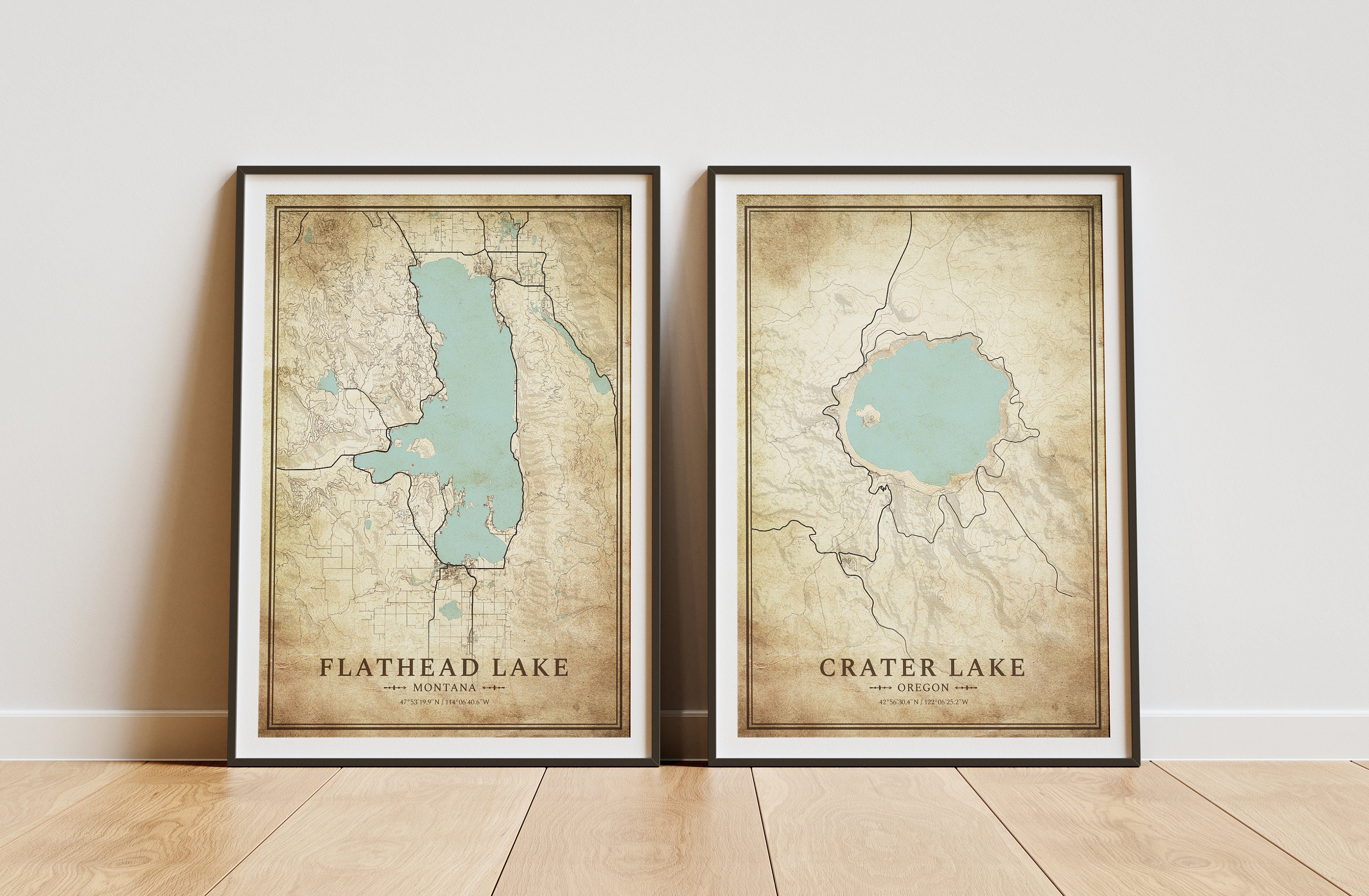 Custom Vintage Lake Art Decor Lake Map Custom Print House Lake Print ...