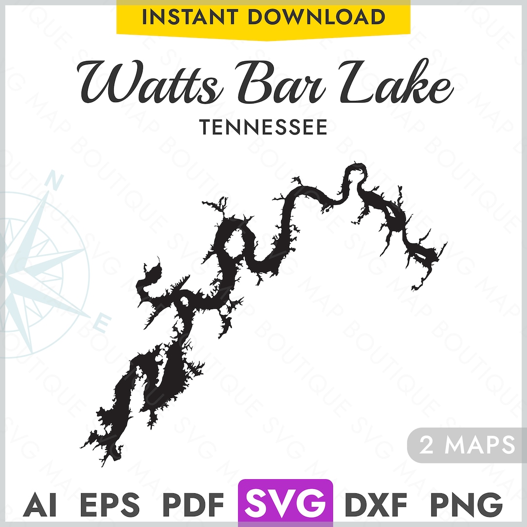 Watts Bar Lake Tennessee Map: SVG Vector Silhouette (digital Download ...