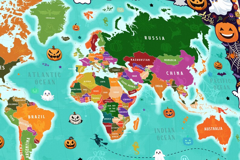 Personalized Halloween World Map: Spooky Classroom Decor (digital ...
