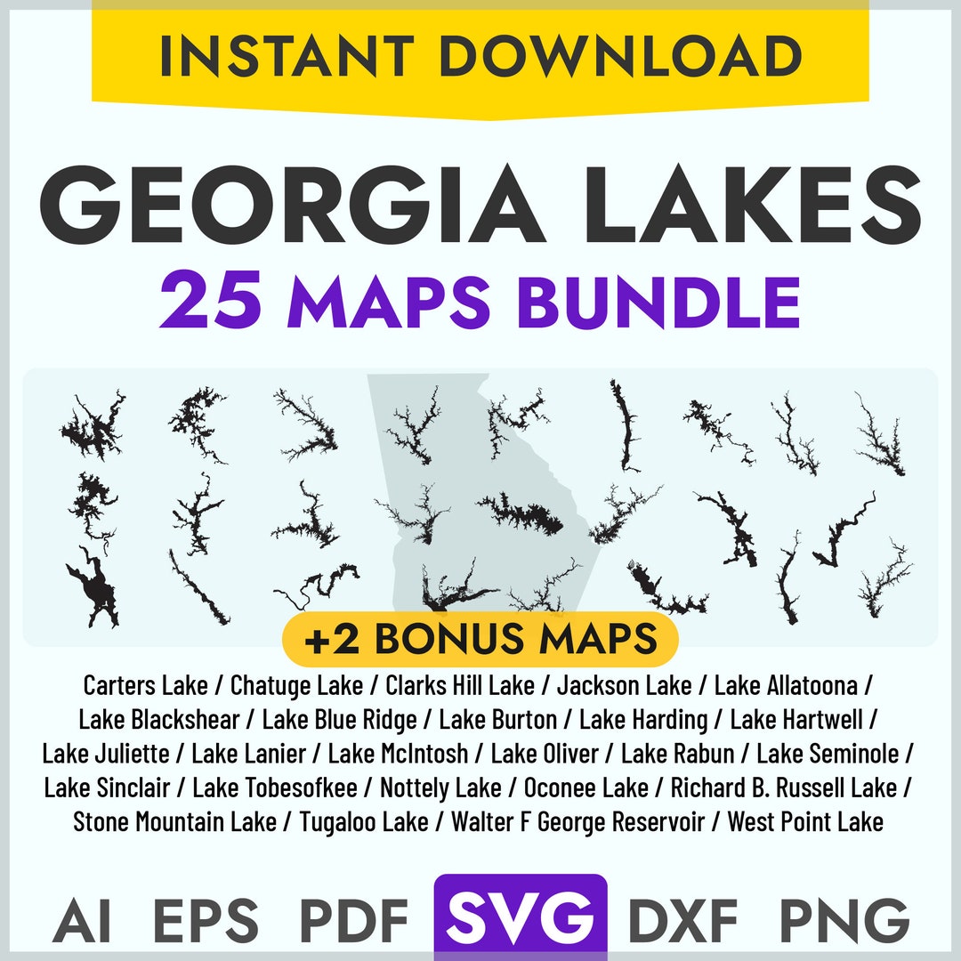 Georgia Lakes Map Bundle: 25 SVG Vector Outlines (digital Download) - Etsy