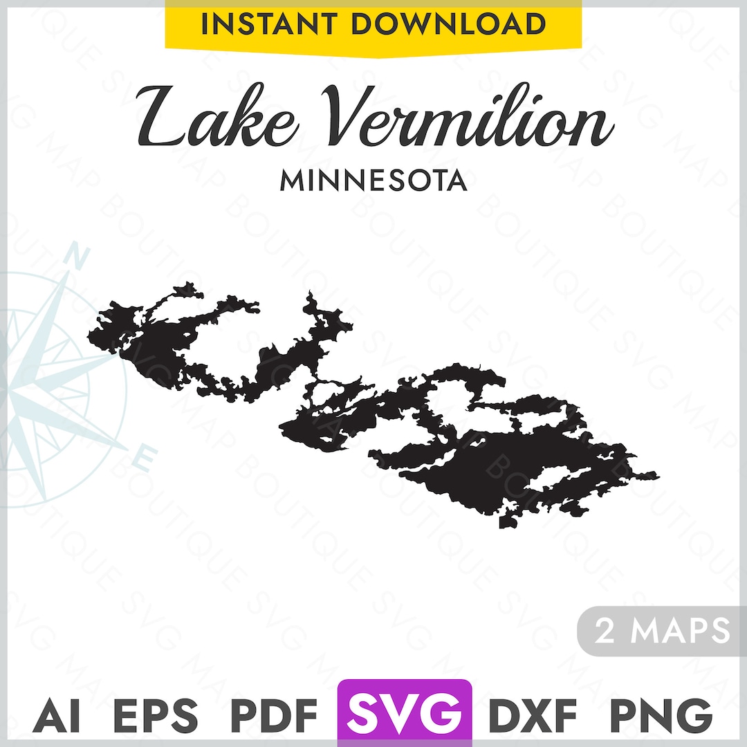 Lake Vermilion Minnesota SVG Map Shape Silhouette, Vector Lake Map ...