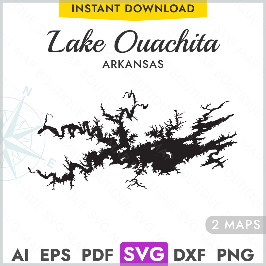 Lake Ouachita Arkansas SVG Map Shape Silhouette, Vector Lake Map Laser ...
