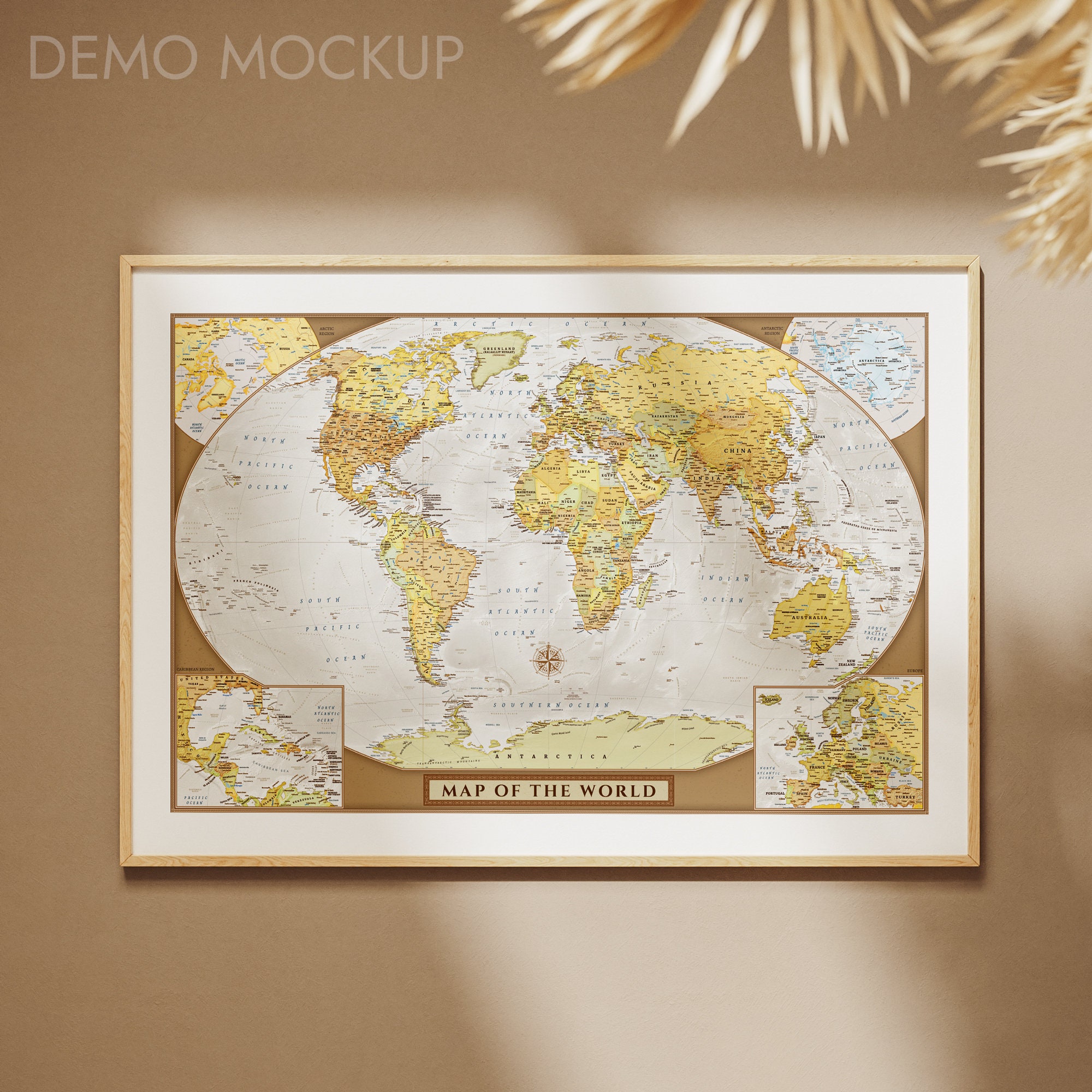 World Map Poster Detailed Political World Map Vintage Style Art Map ...