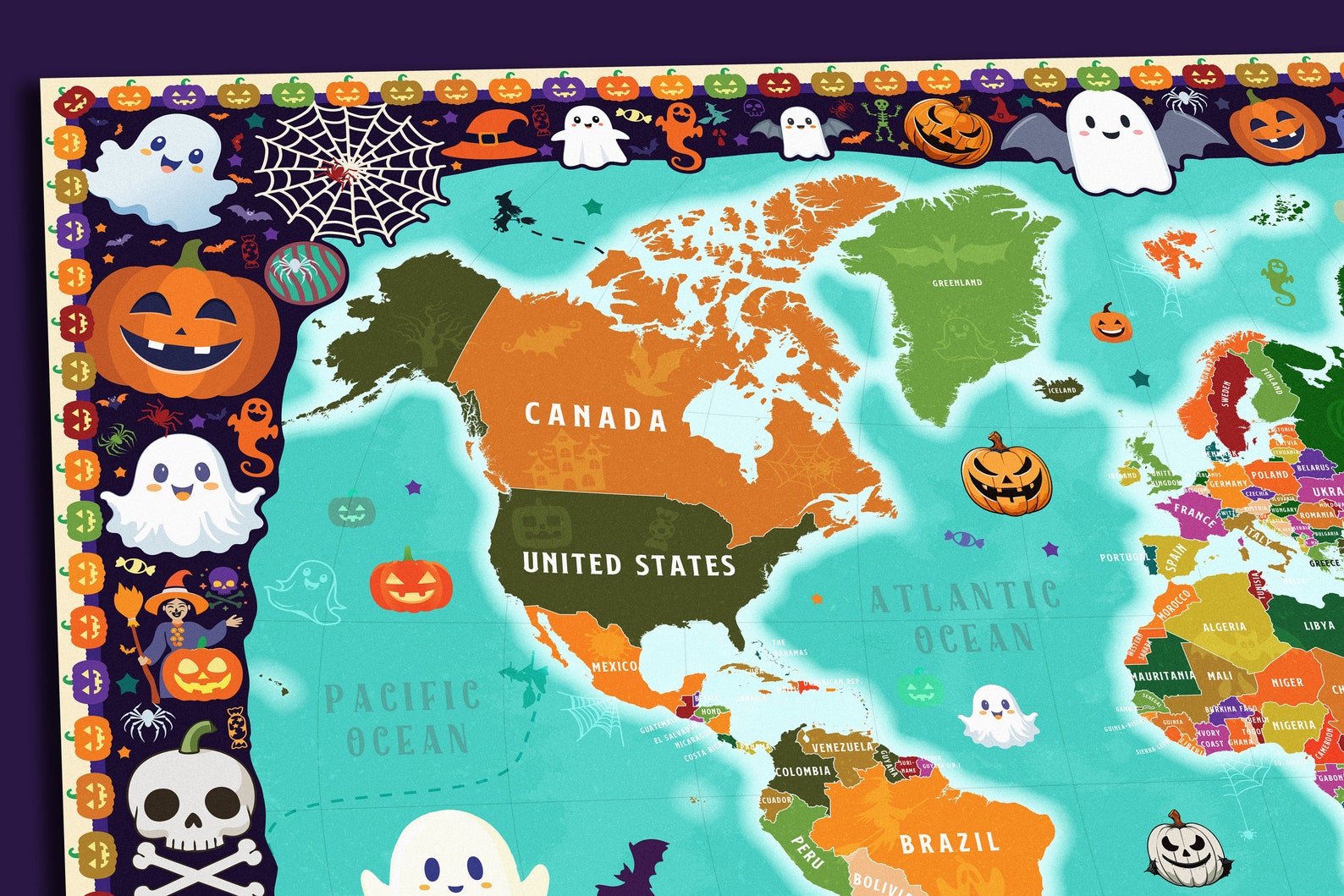 Personalized Halloween World Map: Spooky Classroom Decor (digital ...