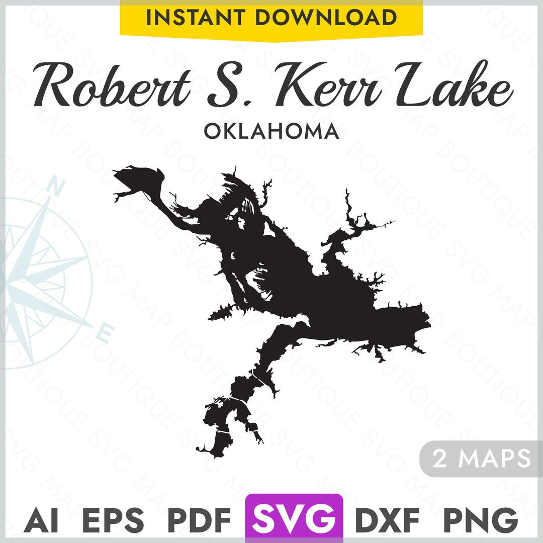 Robert S. Kerr Lake (reservoir) Oklahoma SVG Map Shape Silhouette ...