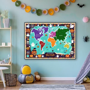 Personalized Halloween World Map: Spooky Classroom Decor (digital ...