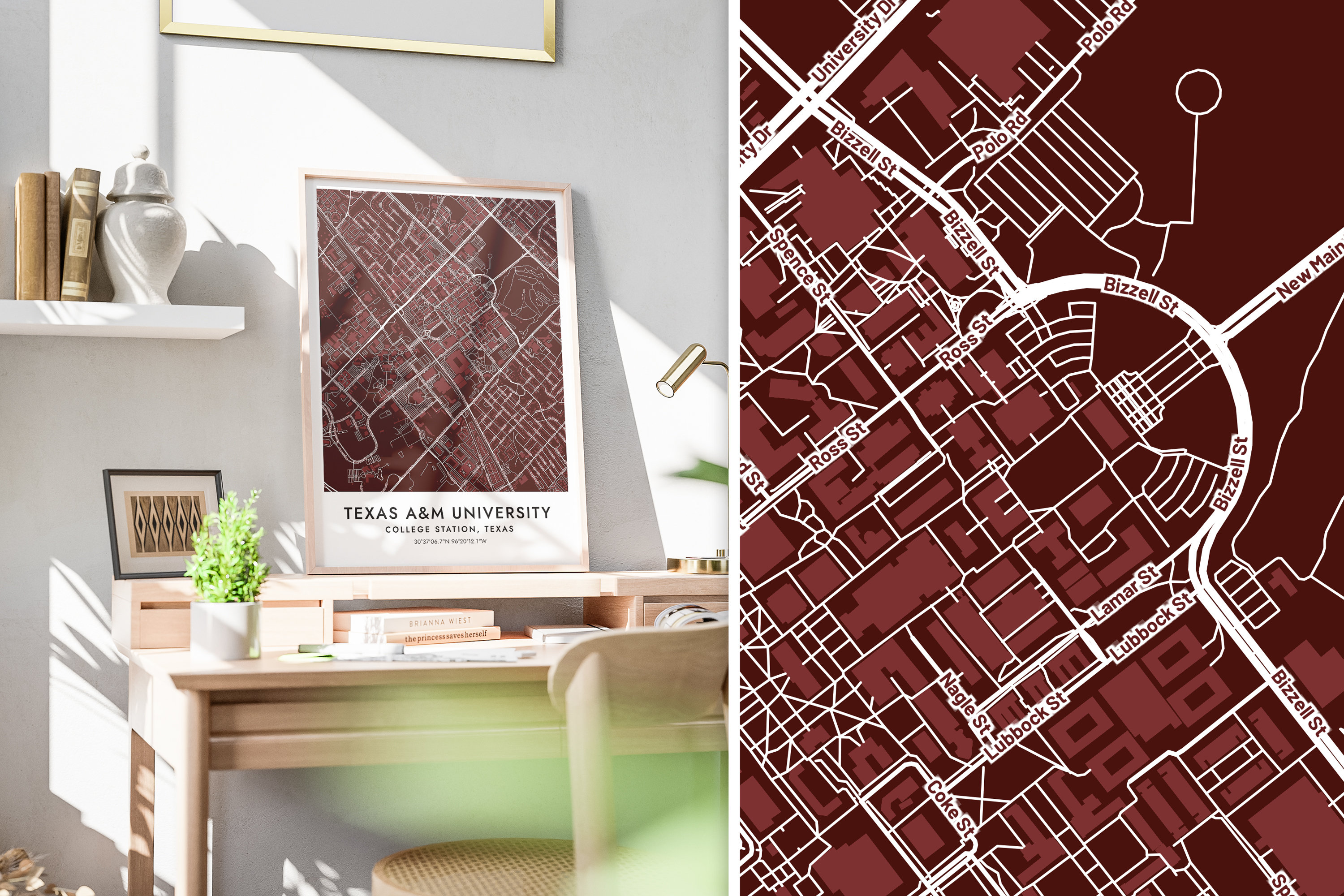 Custom University Map With Street Names, Campus Map Poster With Street ...