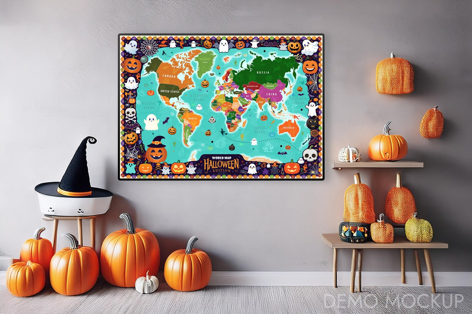 Personalized Halloween World Map: Spooky Classroom Decor (digital ...