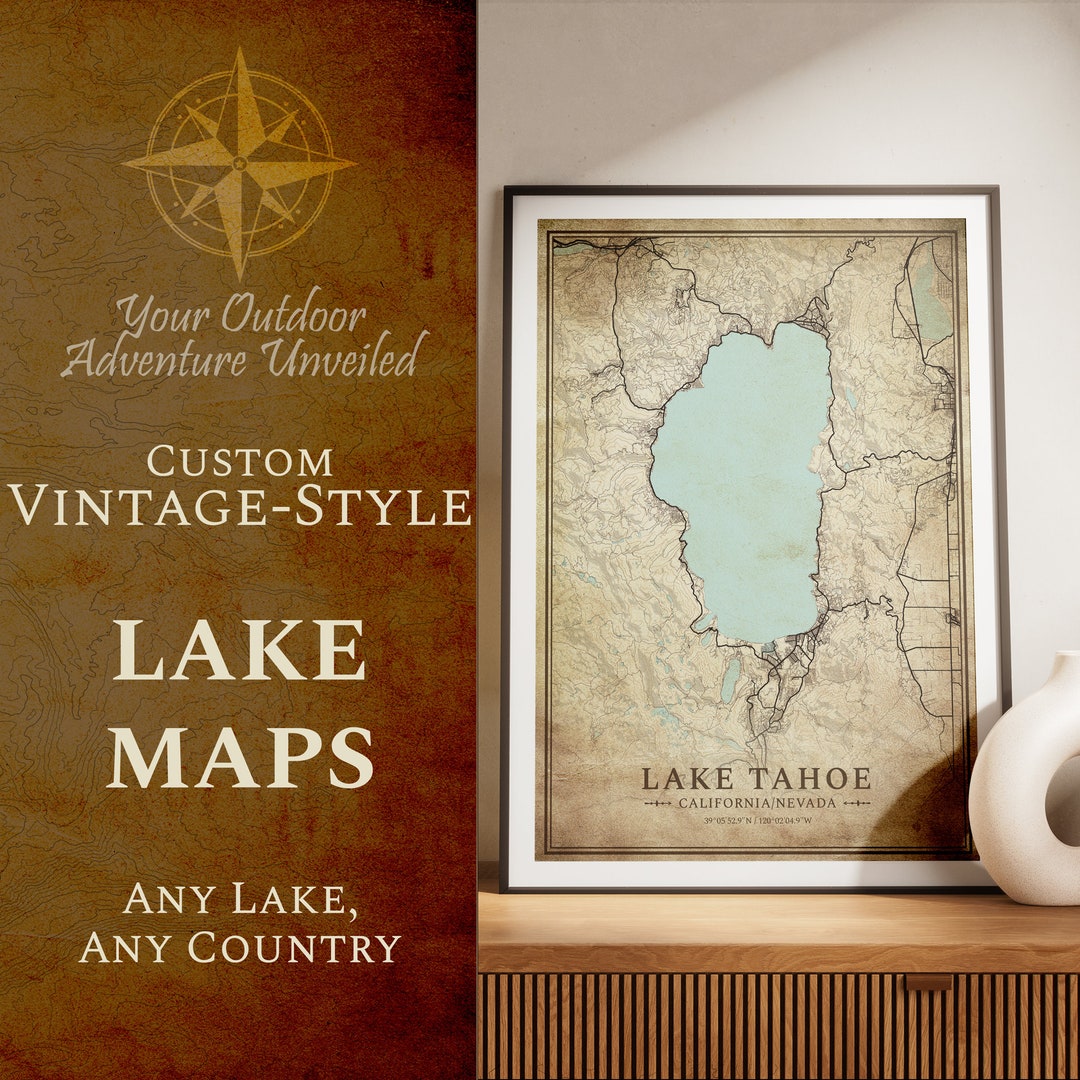 Custom Vintage Lake Art Decor Lake Map Custom Print House Lake Print ...