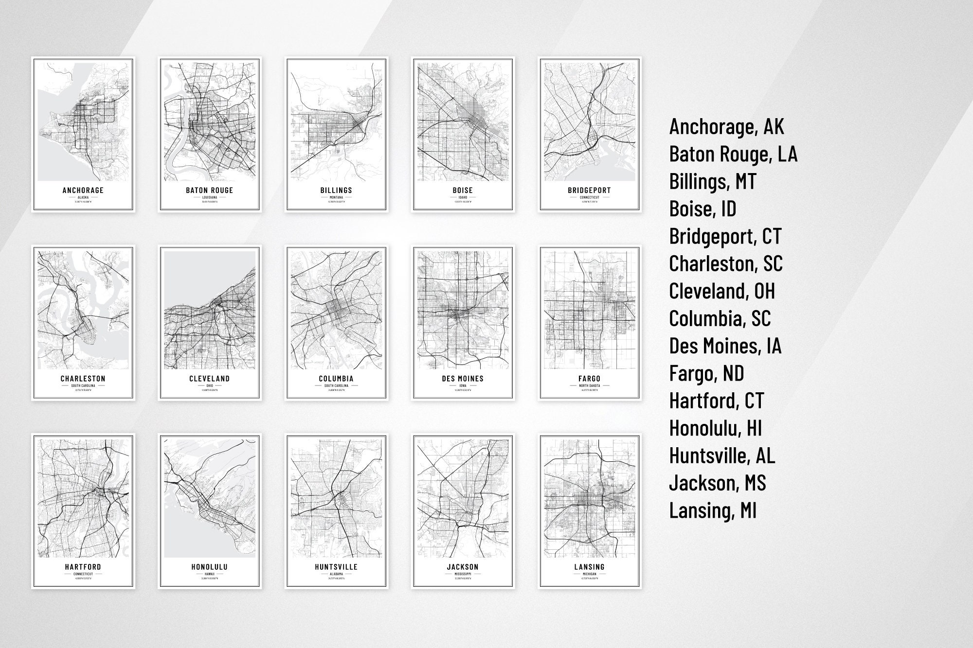 USA City Maps Bundle: 80 Editable Vector Street Maps (PDF, AI) - Etsy