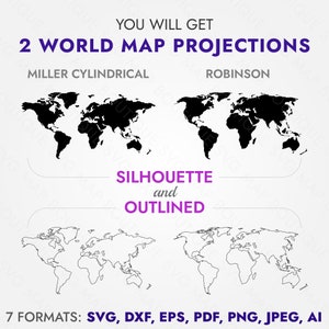 Simple World Map SVG, Silhouette World Map Vector, Outlined World Map ...