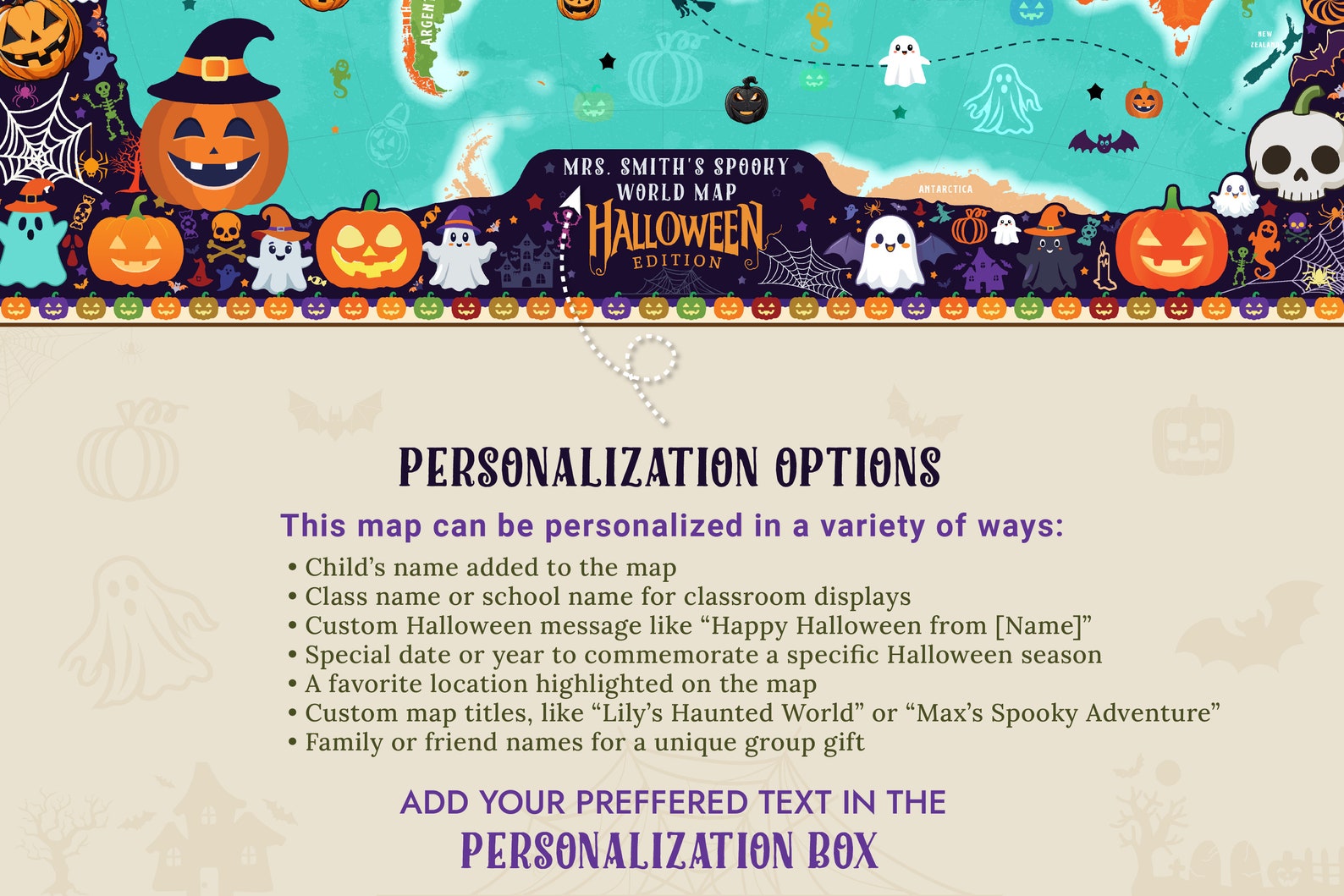 Personalized Halloween World Map: Spooky Classroom Decor (digital ...