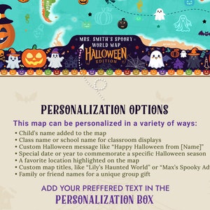 Personalized Halloween World Map: Spooky Classroom Decor (digital ...