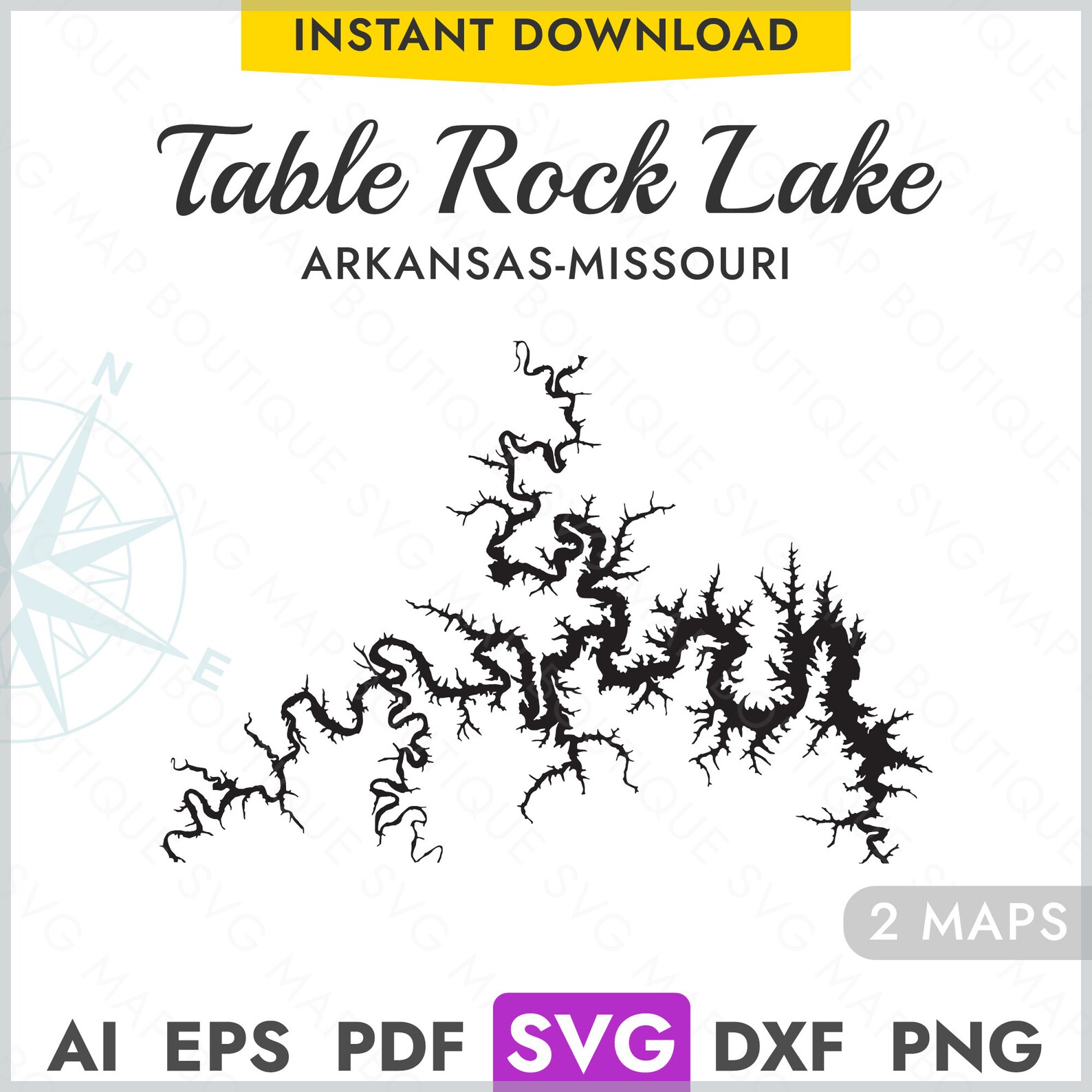Table Rock Lake Arkansas, Missouri SVG Map Shape Silhouette, Vector ...