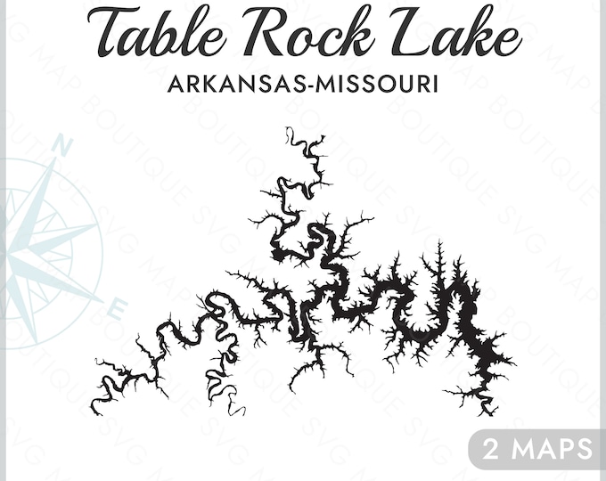 Table Rock Lake Map: Arkansas Missouri Vector Silhouette (digital ...