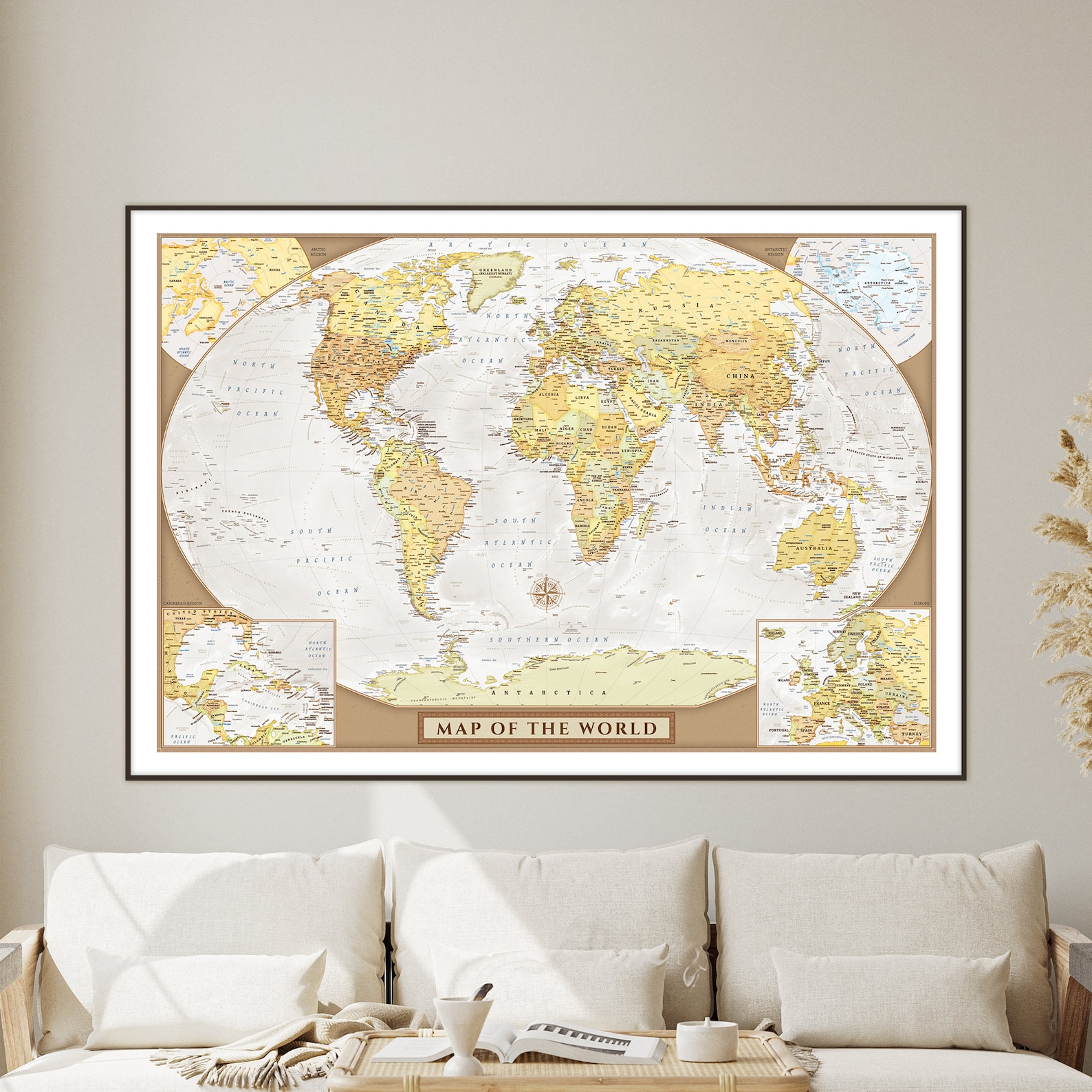 World Map Poster Detailed Political World Map Vintage Style Art Map ...