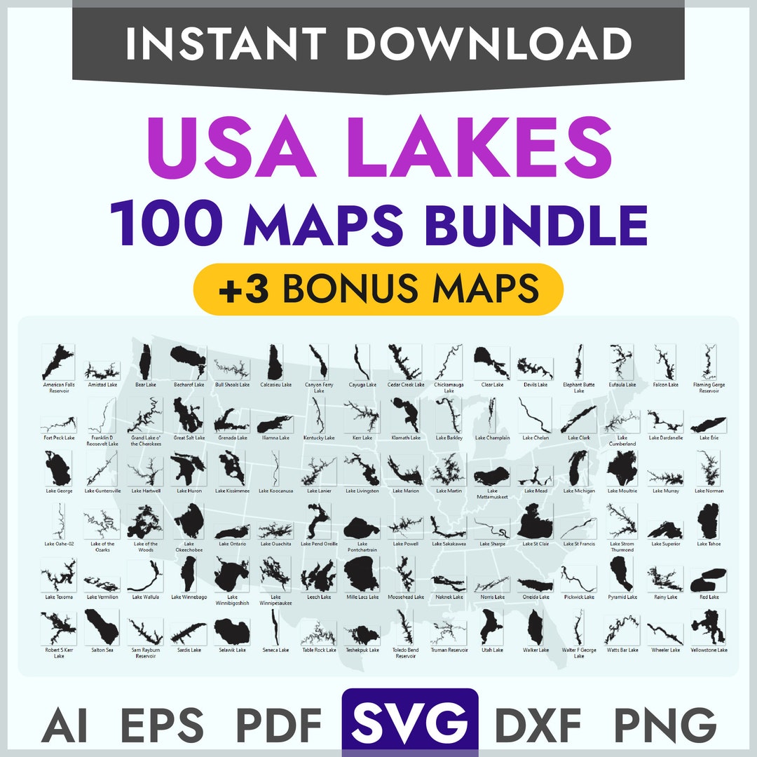 100 USA Lake Maps SVG Bundle: Laser Cut Files (digital Download) - Etsy
