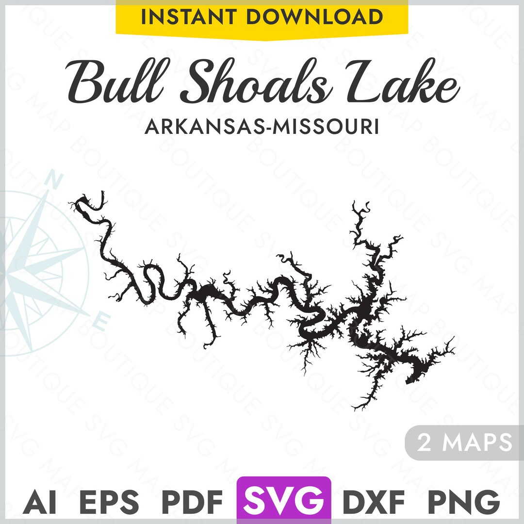 Bull Shoals Lake Arkansas, Missouri SVG Map Shape Silhouette, Vector ...