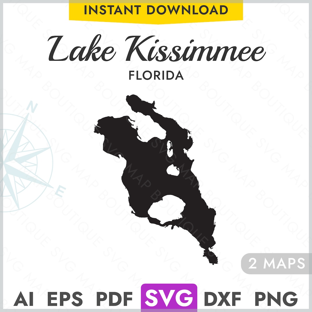 Lake Kissimmee Florida SVG Map Shape Silhouette, Vector Lake Map Laser ...