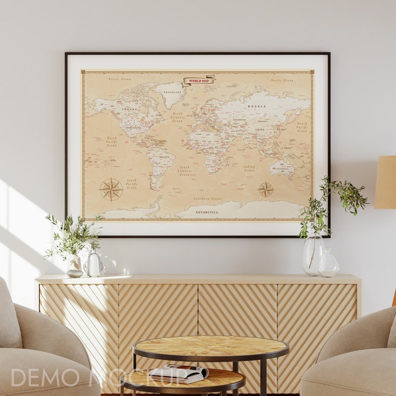 World Map Vintage Printable Poster, Old Style World Map Art, Decorative ...