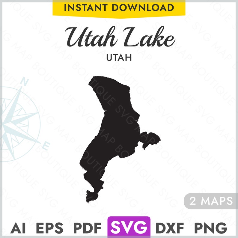 Utah Lake Utah SVG Map Shape Silhouette, Vector Lake Map Laser Cutting ...
