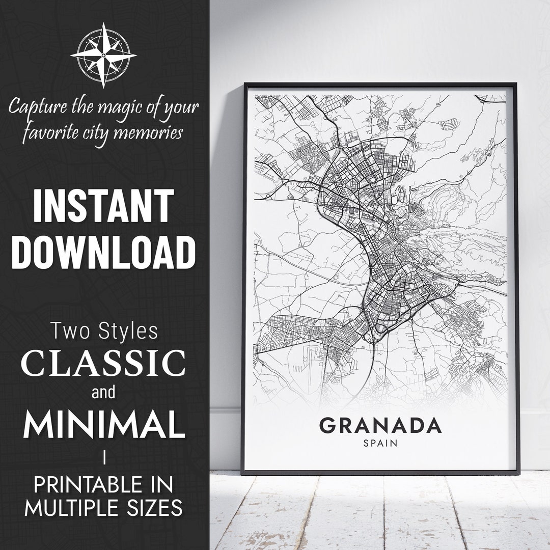 Granada Spain Map Print: Minimalist or Classic Styles (digital Download ...