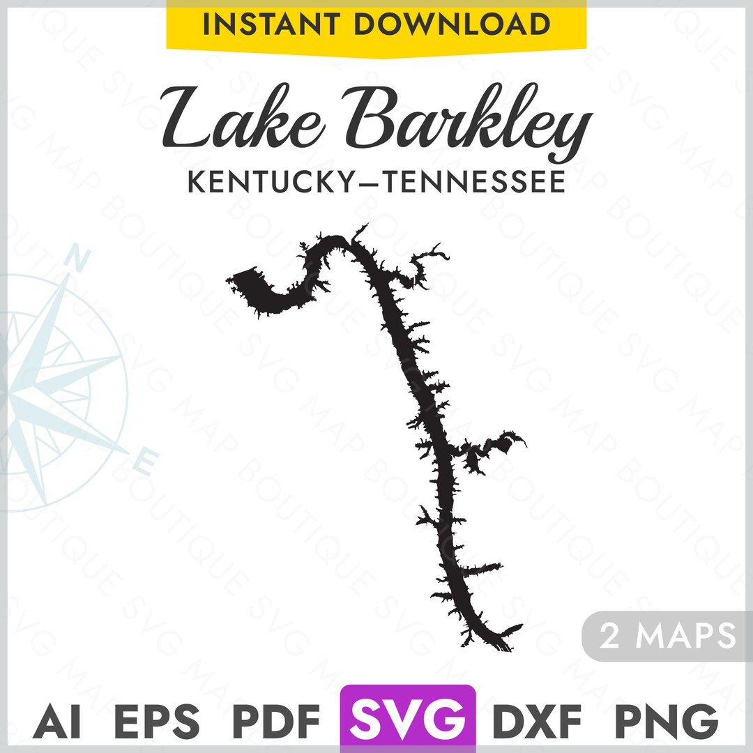Lake Barkley Map: Kentucky Tennessee Vector Silhouette (digital ...