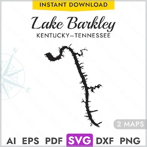 Lake Barkley Kentucky Tennessee SVG Map Shape Silhouette, Vector Lake ...