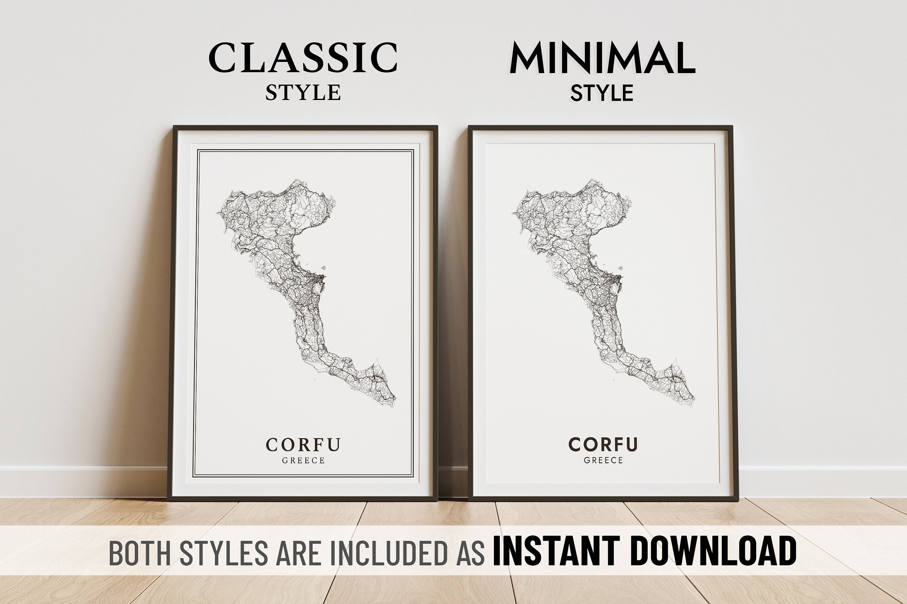 Corfu Greece Map Print: Minimalist Island Art (digital Download) - Etsy
