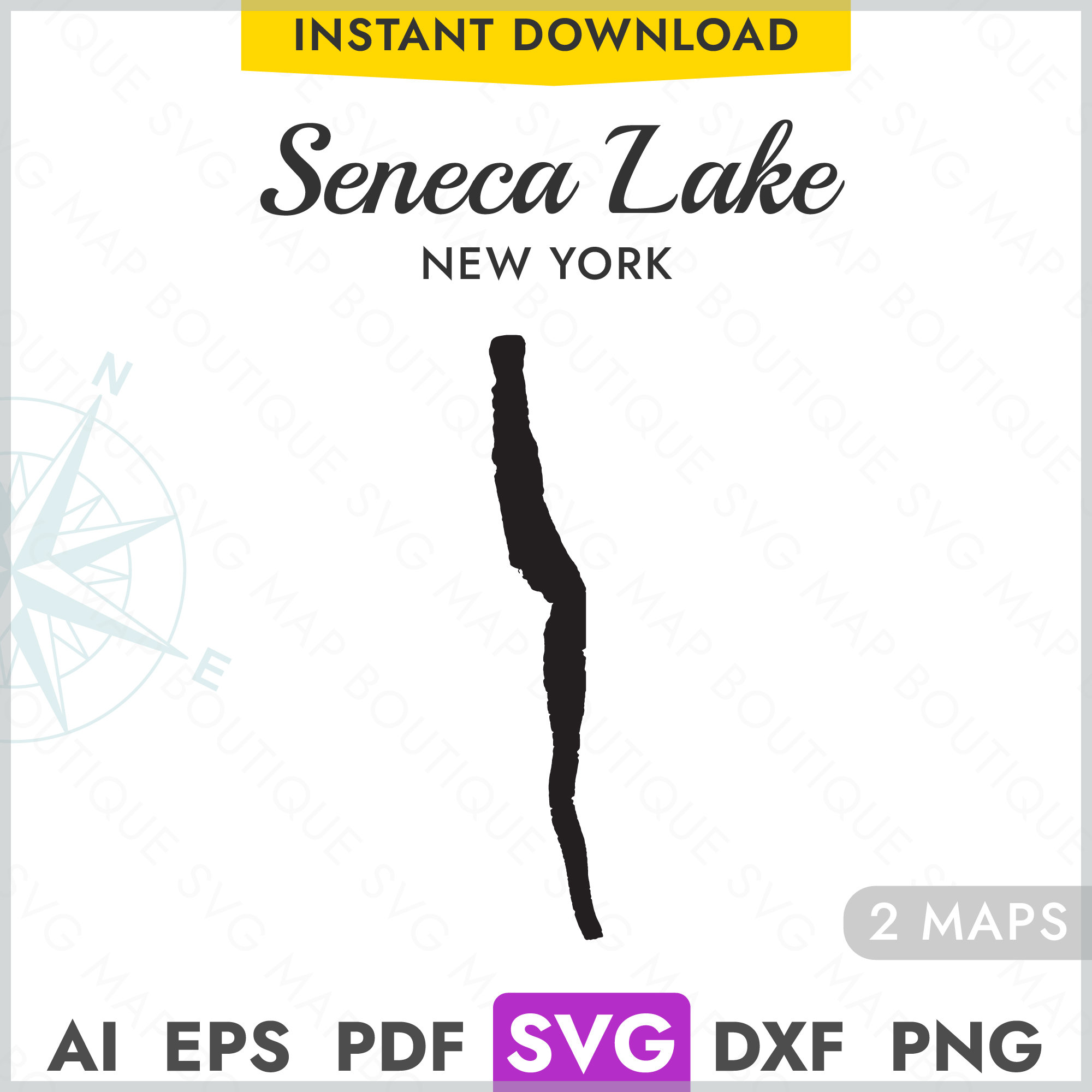 Seneca Lake New York SVG Map Shape Silhouette, Vector Lake Map Laser ...