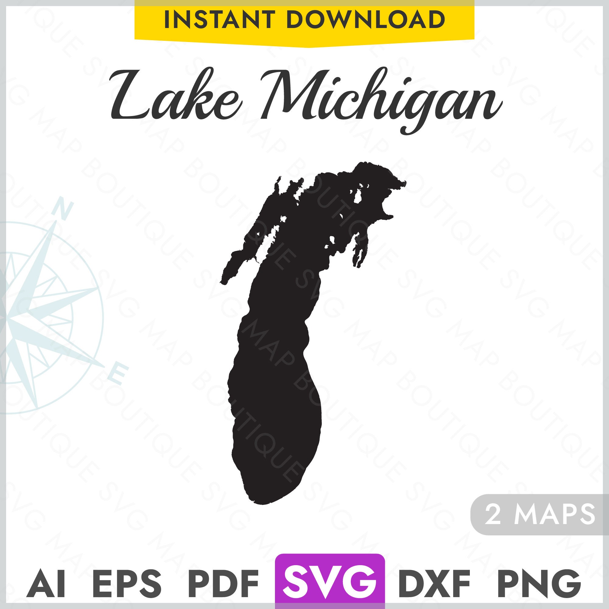 Lake Michigan Map SVG: Vector Silhouette for Laser Cutting (digital ...