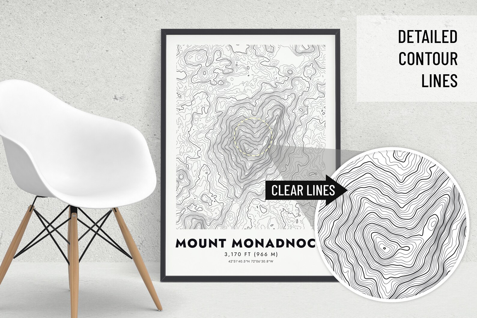 Custom Mountain Contour Map: Topographic Lines Art Print (digital ...