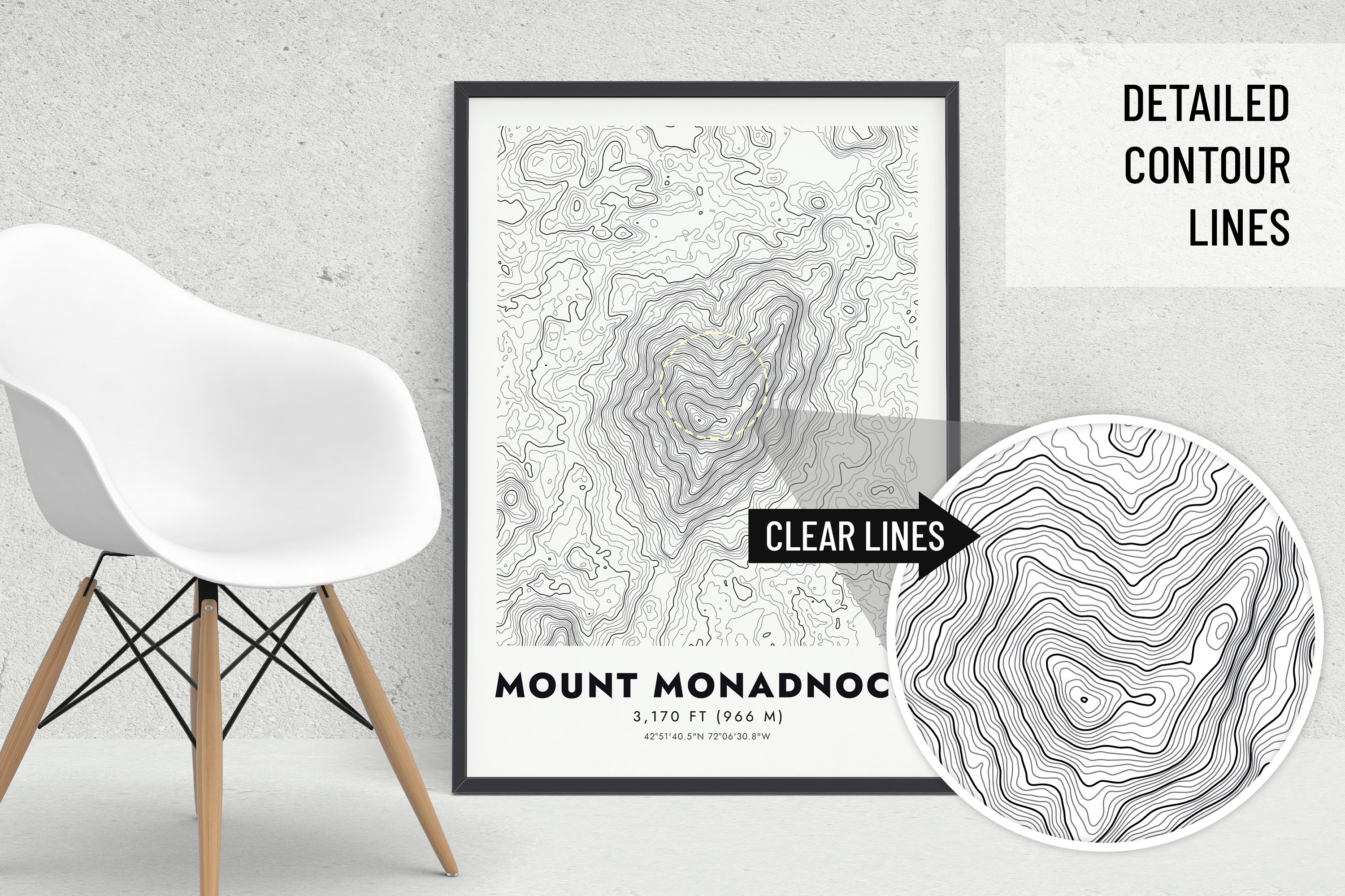 Custom Mountain Contour Map: Topographic Lines Art Print (digital ...