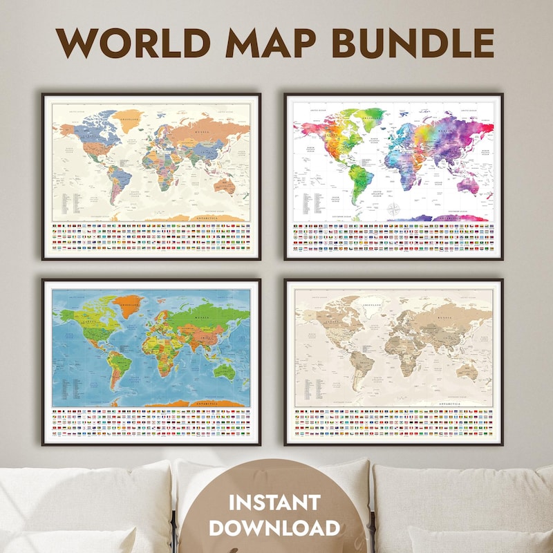 World Maps and Flags - Etsy